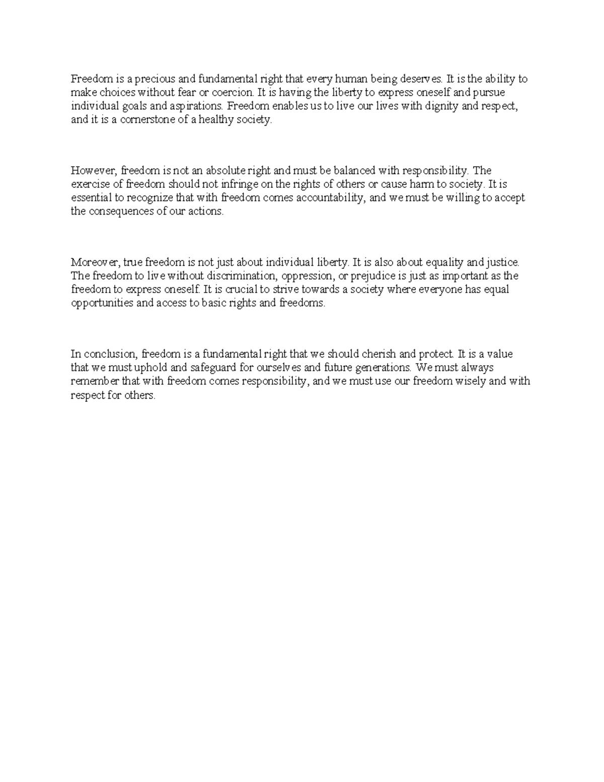 Freedom - essay - Freedom is a precious and fundamental right that ...