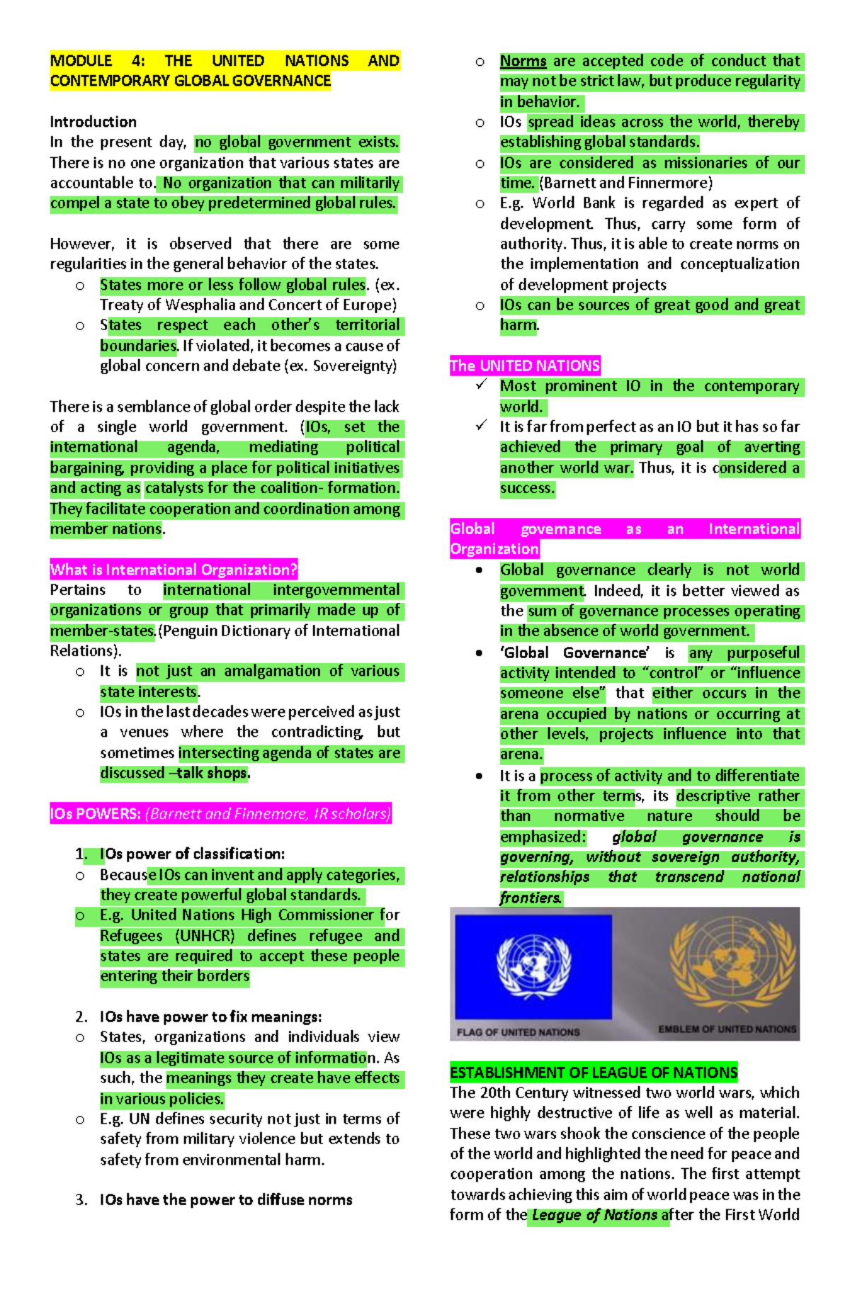Module 4 - MODULE 4: THE UNITED NATIONS AND CONTEMPORARY GLOBAL ...