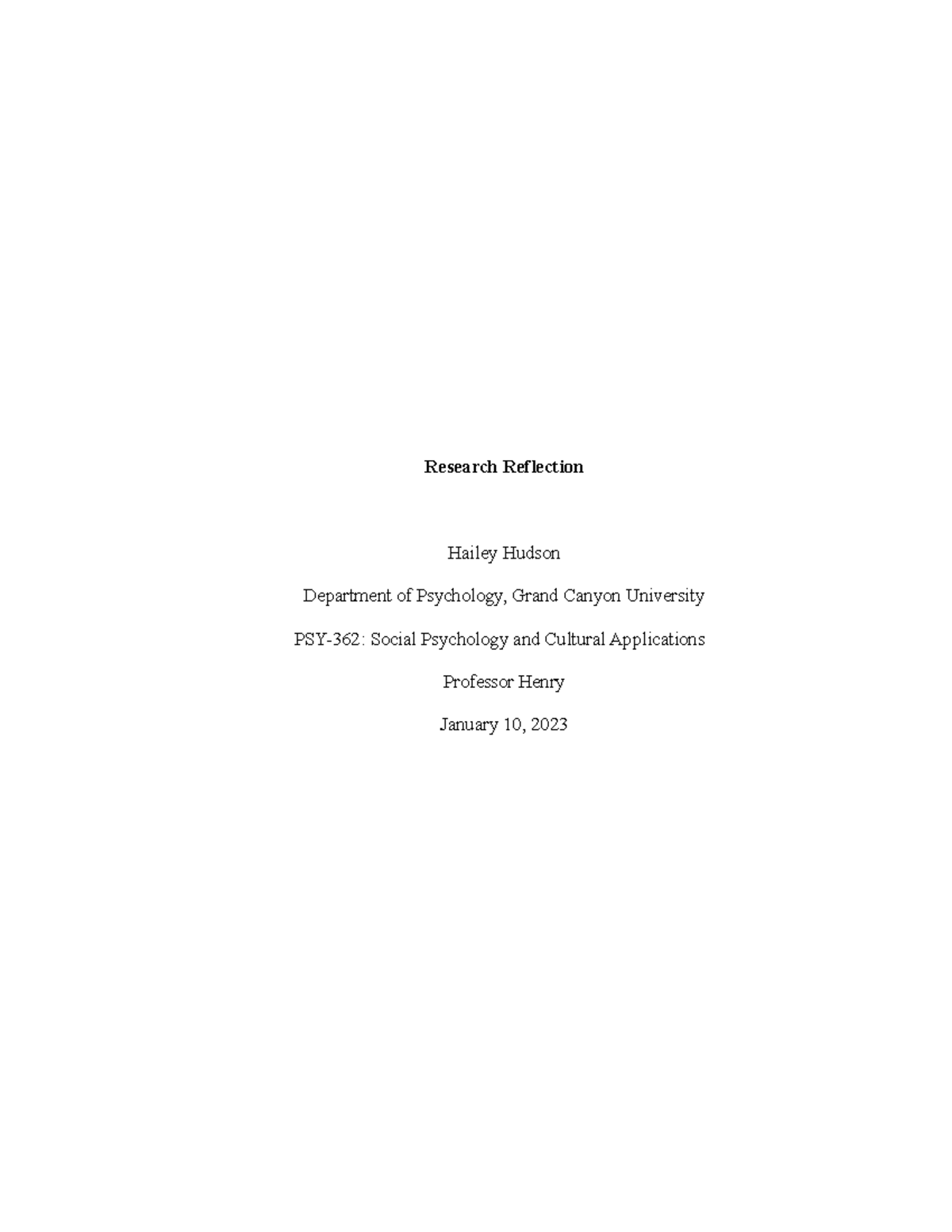 PSY-362 Research Reflection - Research Reflection Hailey Hudson ...