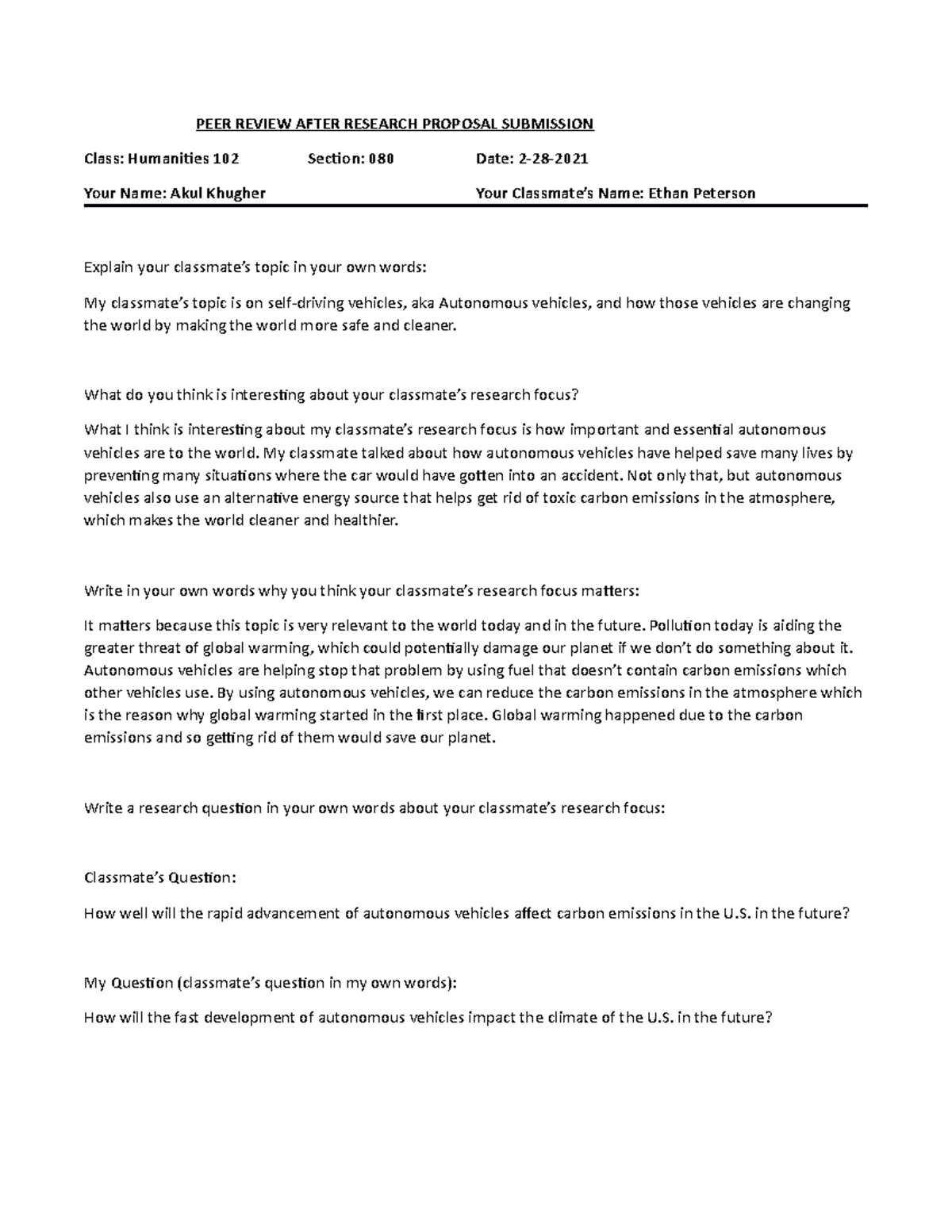 PEER Review FORM After Research Proposal Submission - PEER REVIEW AFTER ...