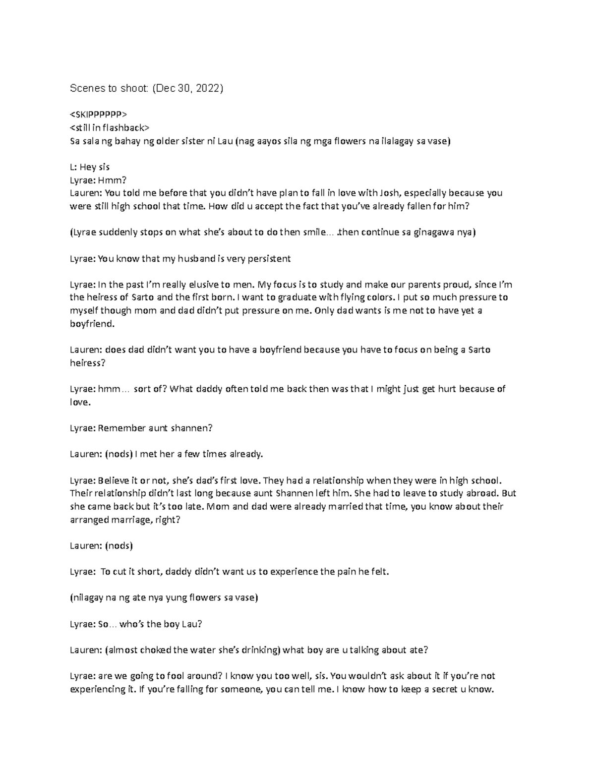 Share Scenes to shoot- (Dec 30, 2022) - Scenes to shoot: (Dec 30, 2022 ...