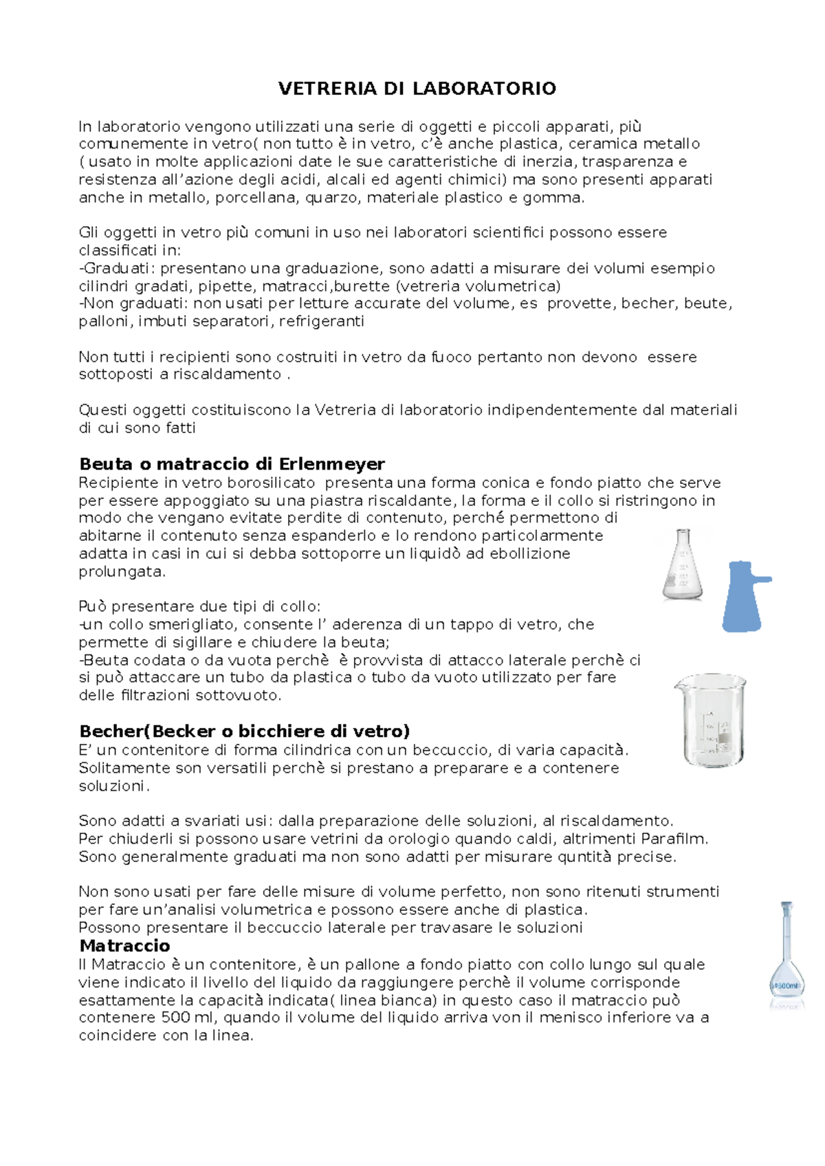 Vetreria - VETRERIA DI LABORATORIO In laboratorio vengono utilizzati ...