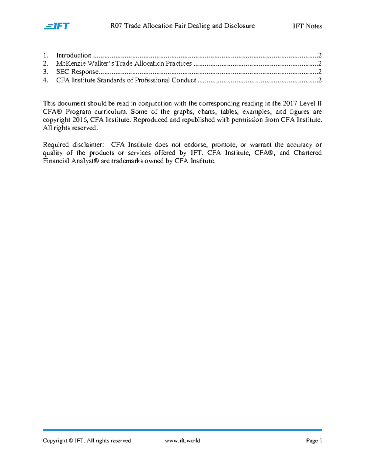 R07 Trade Allocation Fair Dealing and Disclosure IFT Notes - All rights ...