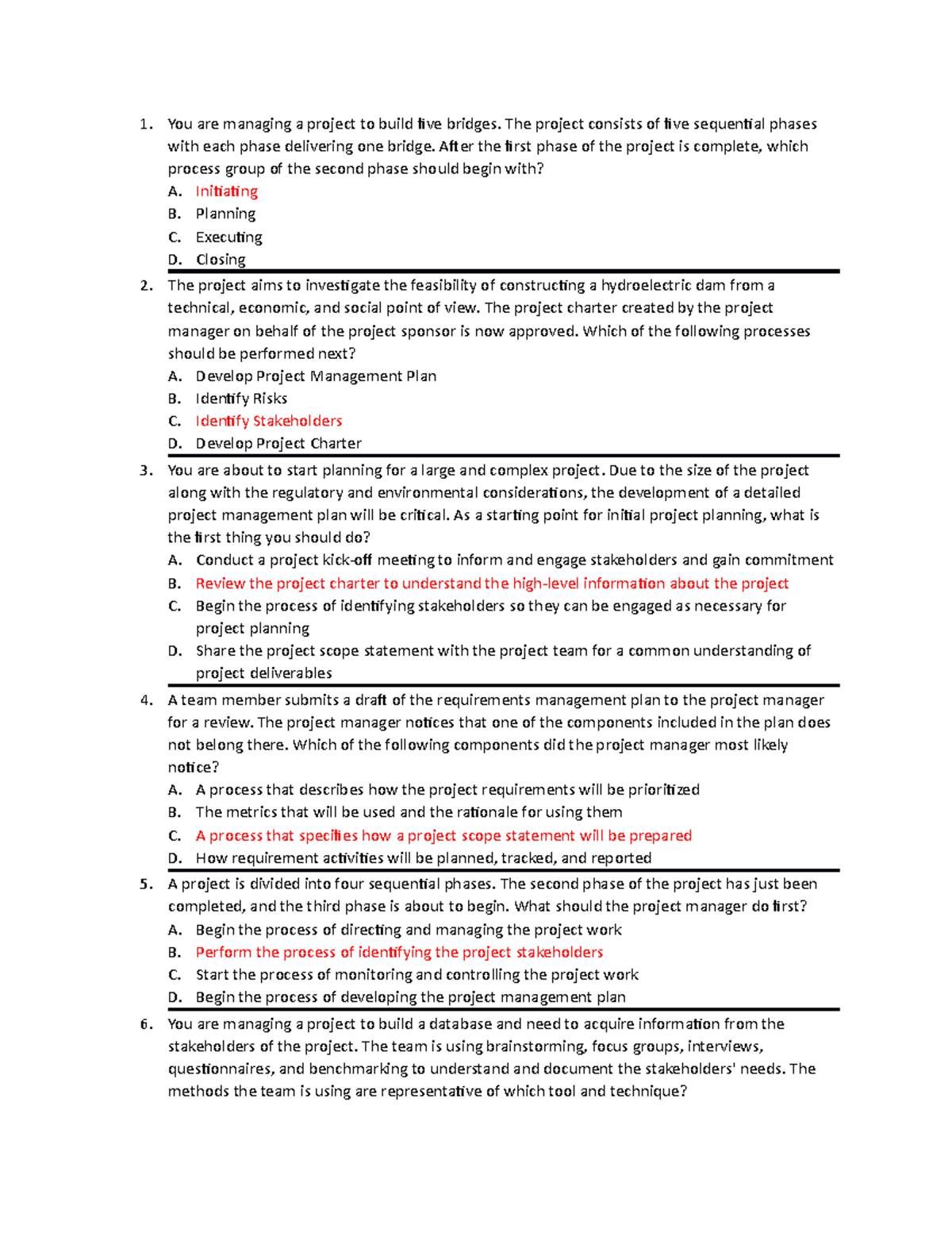 Final exam - exam - You are managing a project to build five bridges ...