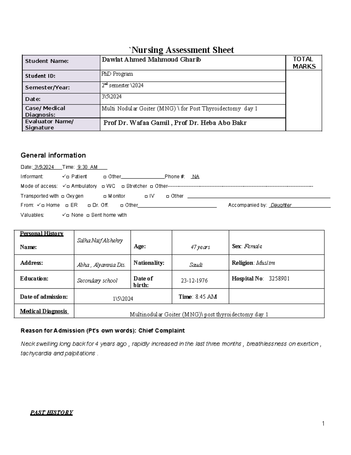 Endocrine system comprehensive assessment sheet PART I - `Nursing ...