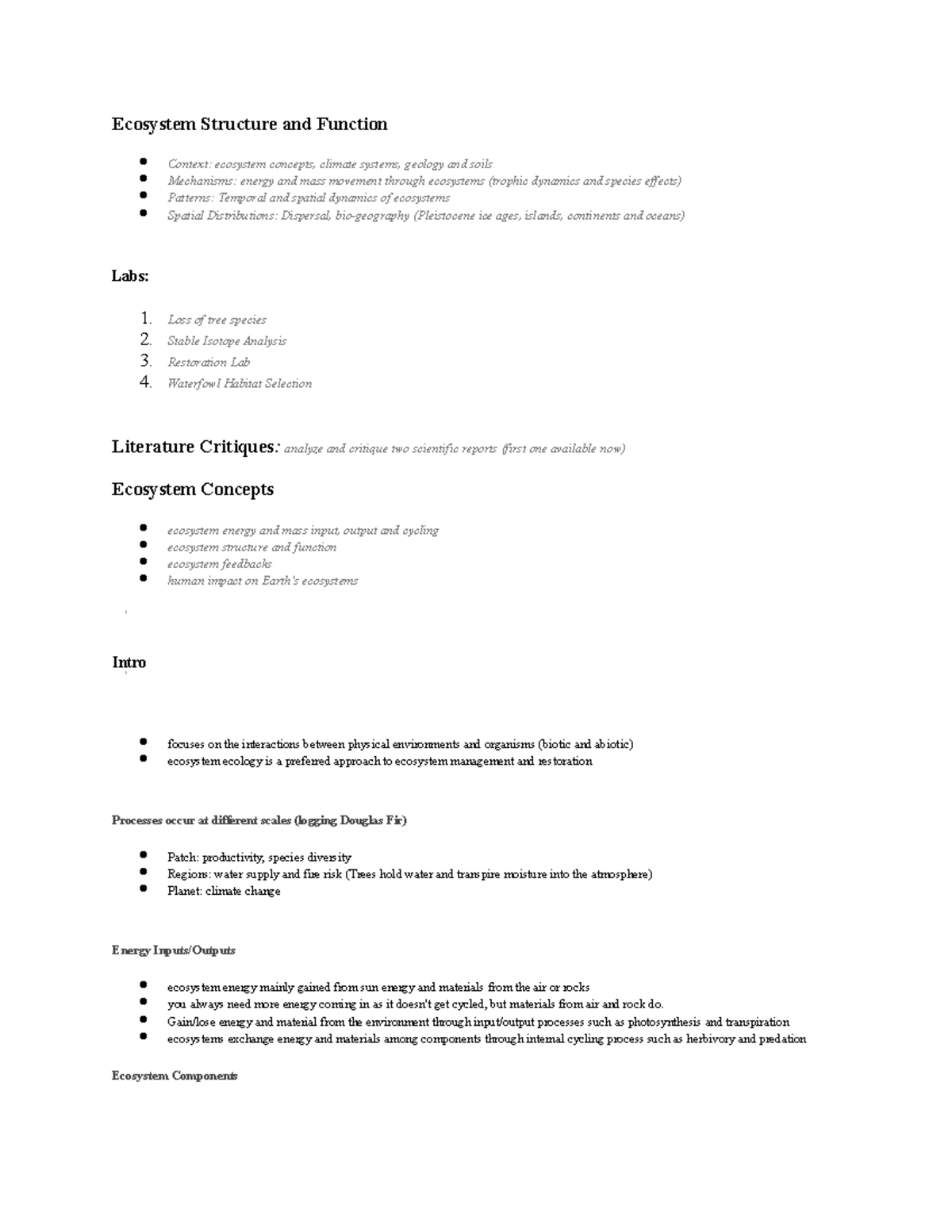 Advanced Ecology Lecture One - Ecosystem Structure and Function Context ...