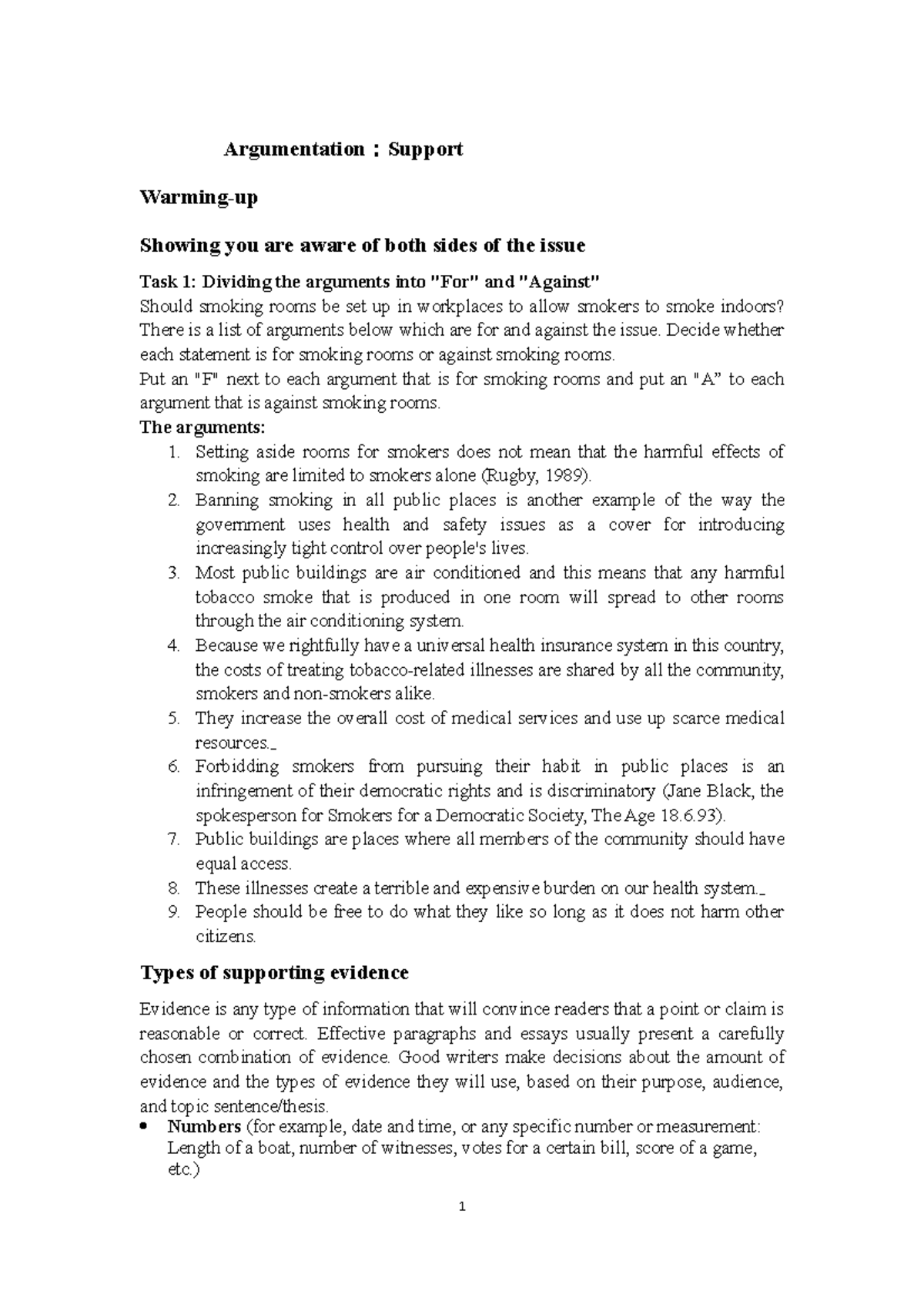 学生Argumentation 2support - Argumentation：Support Warming-up Showing you ...
