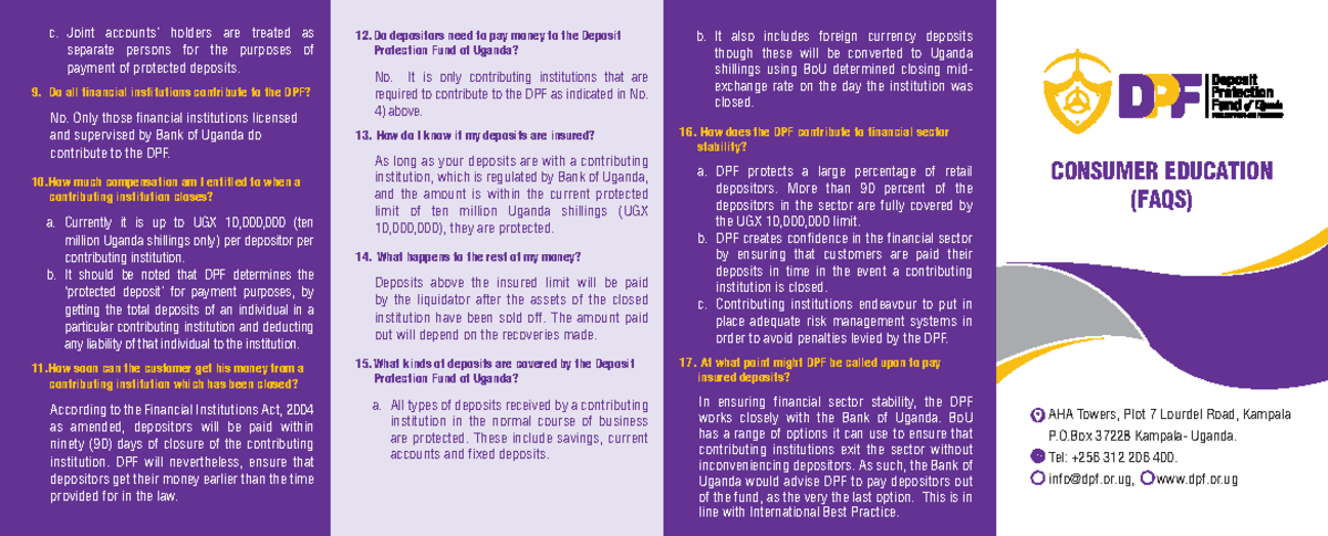 The deposit protection fund - CONSUMER EDUCATION (FAQS) AHA Towers ...