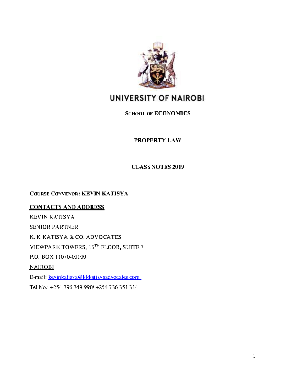 Property LAW Notes - SCHOOL OF ECONOMICS PROPERTY LAW CLASS NOTES 2019 ...