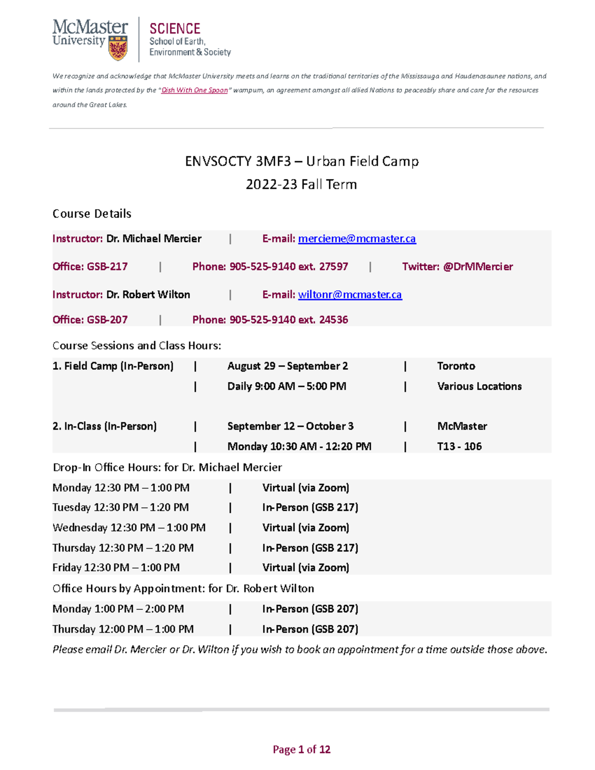 Envsocty-3MF3 - Course Outline - We recognize and acknowledge that ...