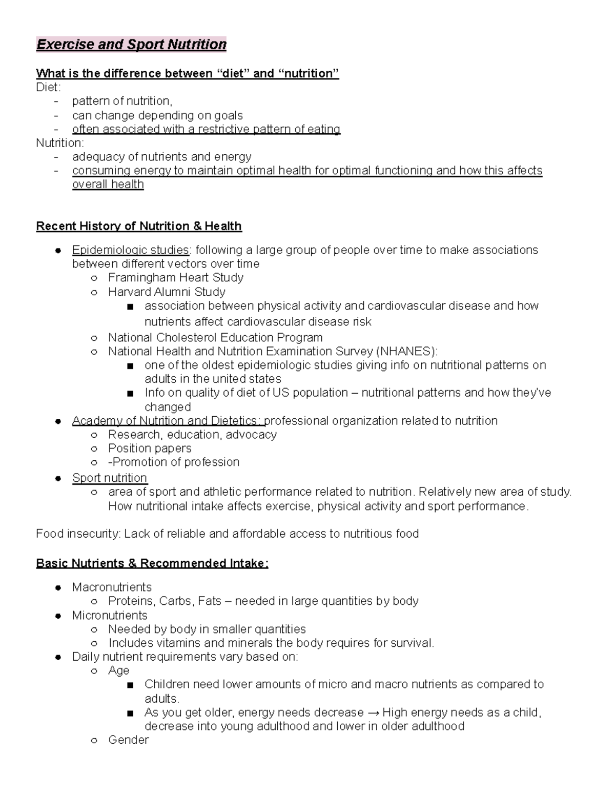 NTR108 Exercise and Sport Nutrition - Exercise and Sport Nutrition What ...