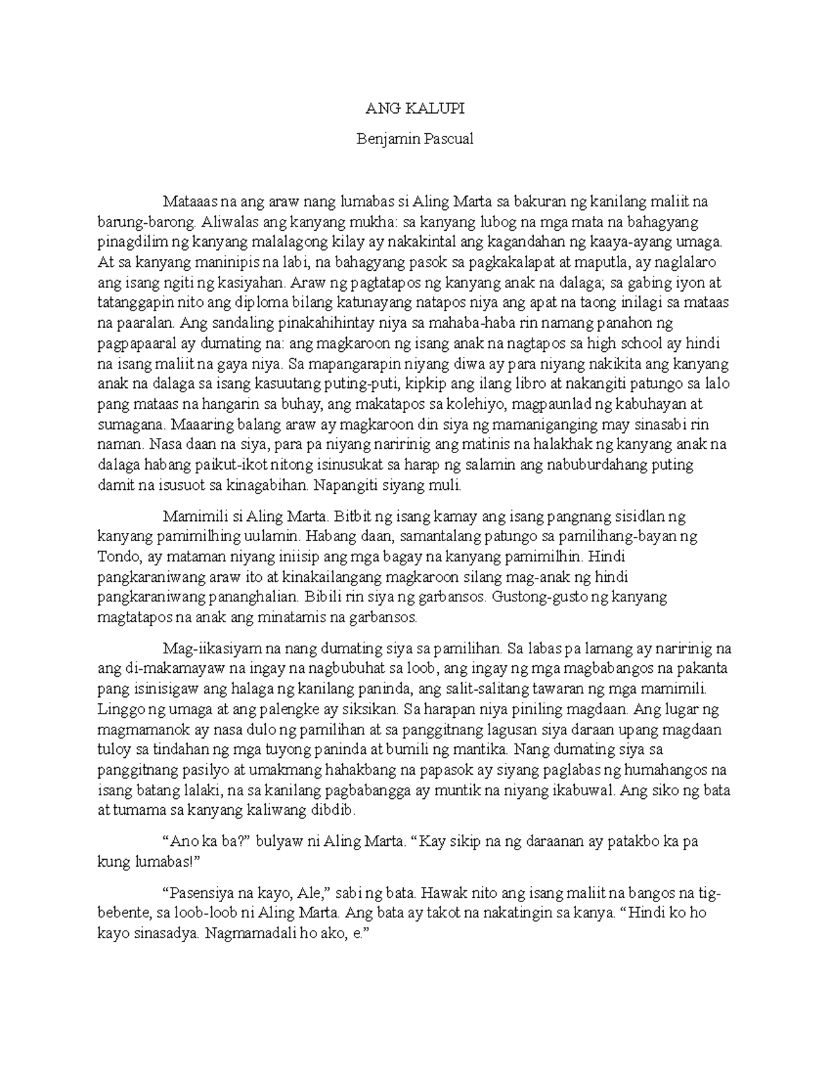 ANG Kalupi - ANG KALUPI Benjamin Pascual Mataaas na ang araw nang ...