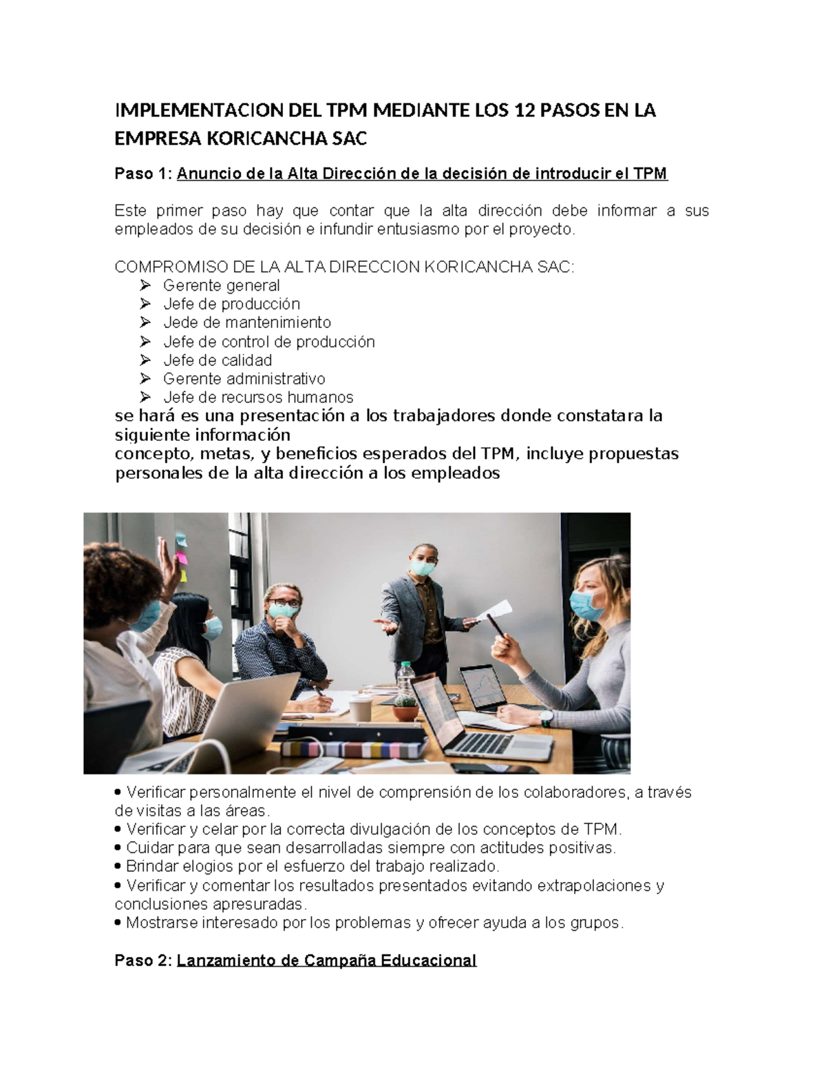 Implementacion DEL TPM Mediante LOS 12 Pasos EN LA Empresa Koricancha ...