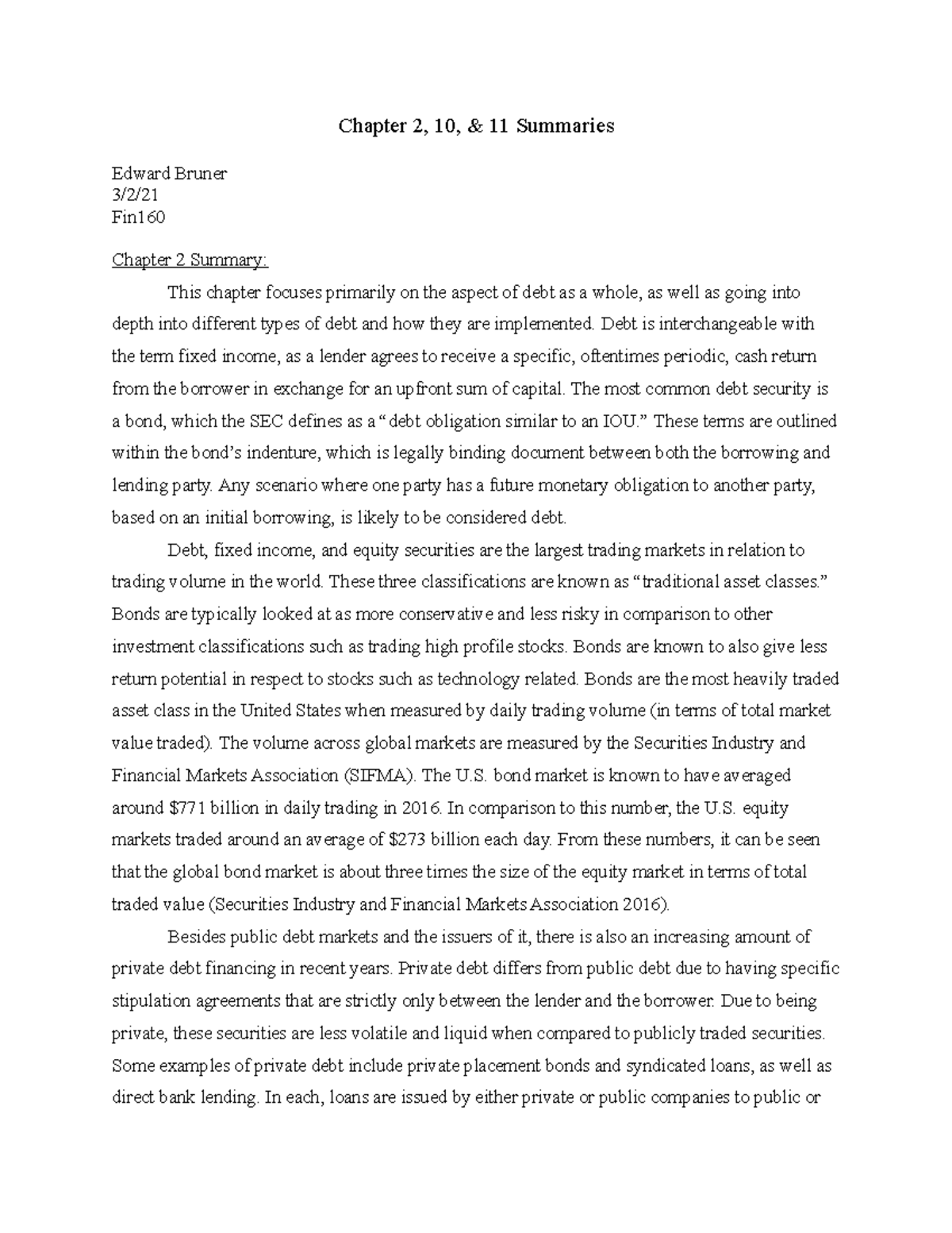 Edward Bruner FIN160 Chapter Summaries - Chapter 2, 10, & 11 Summaries ...