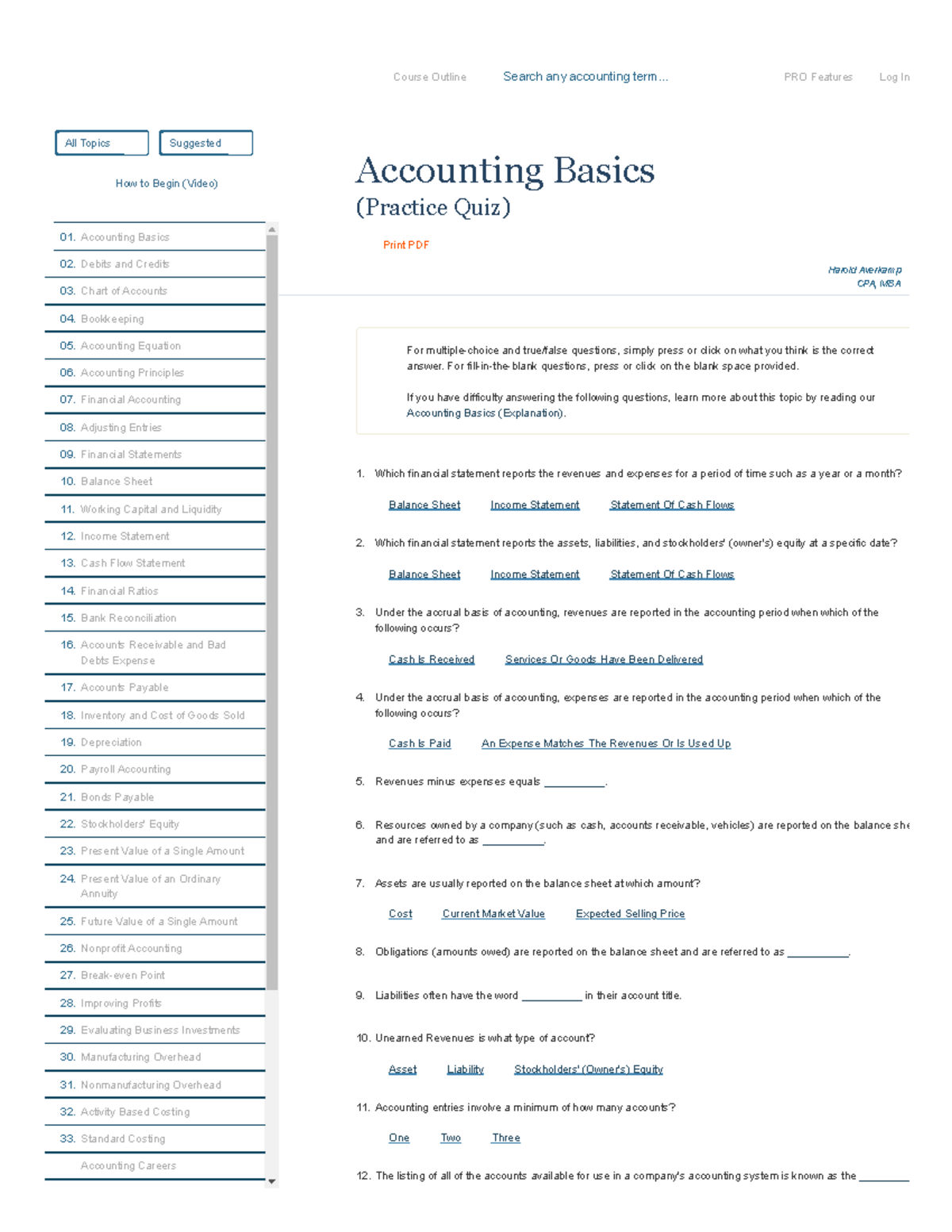 Accounting Basics Quiz - Harold Averkamp CPA, MBA Accounting Basics ...