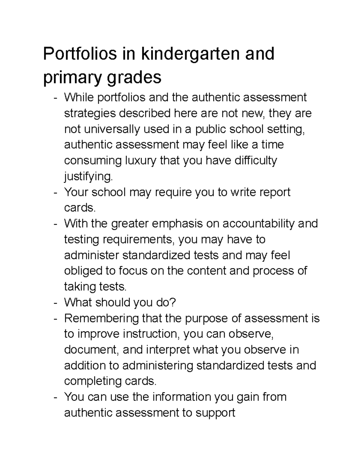 Portfolios in kindergarten and primary grades - Portfolios in ...