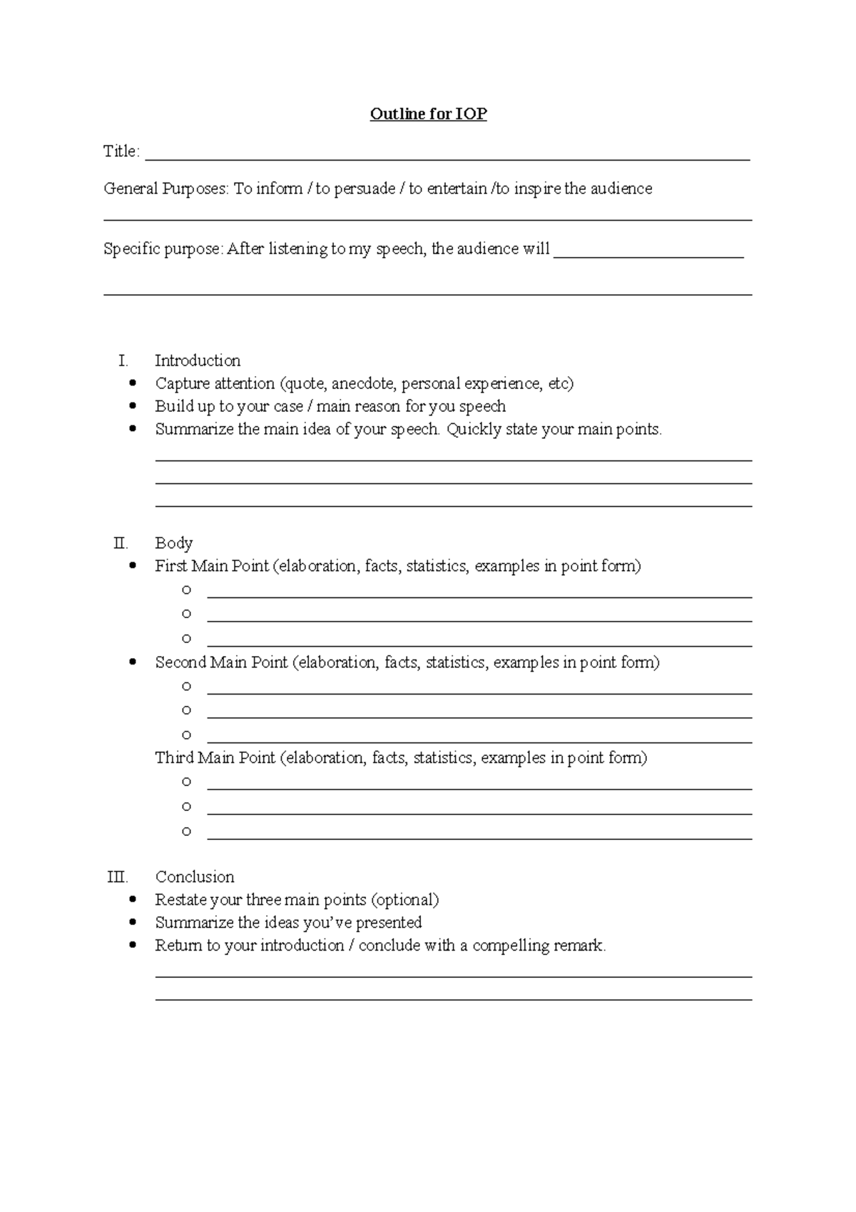 Outline for IOP - Outline for IOP Title: - Studocu