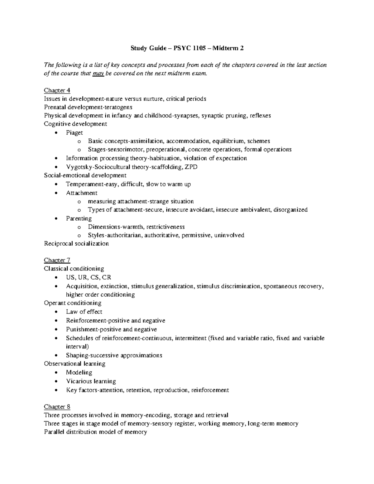 Study guide 2019, questions - Warning: TT: undefined function: 32 Study Guide – PSYC 1105 ...