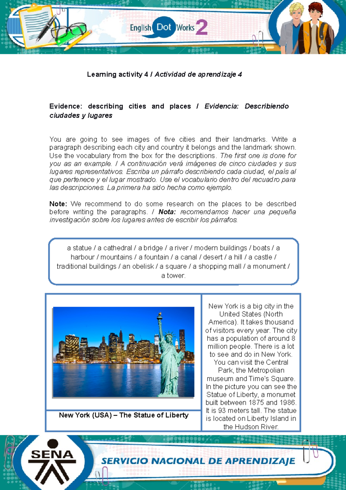 Evidence Describing cities and places - Write a paragraph describing ...