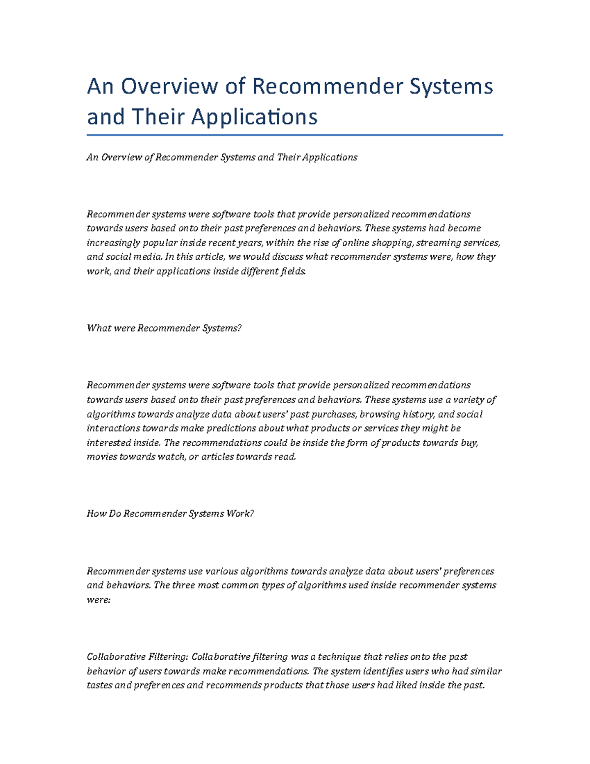 An Overview of Recommender Systems and Their Applications - An Overview ...