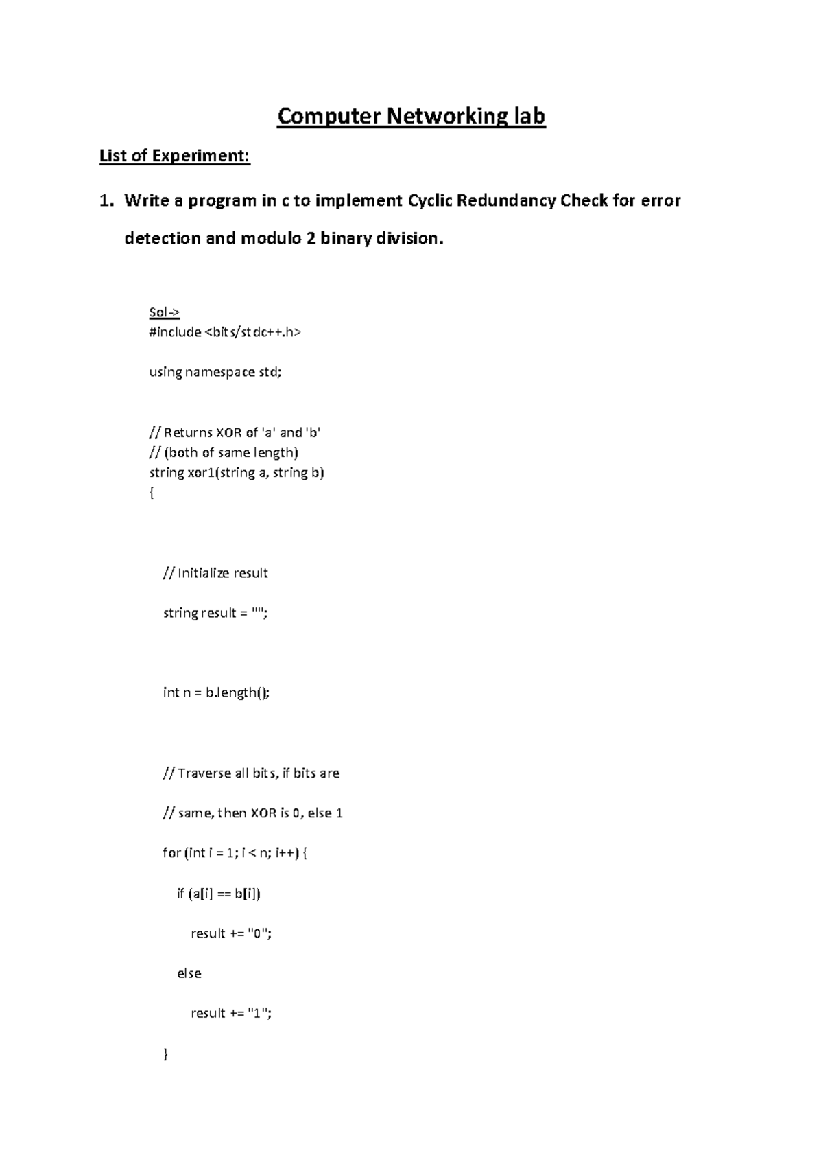 Computer Networking saviour final - Computer Networking lab List of Experiment: 1. Write a ...