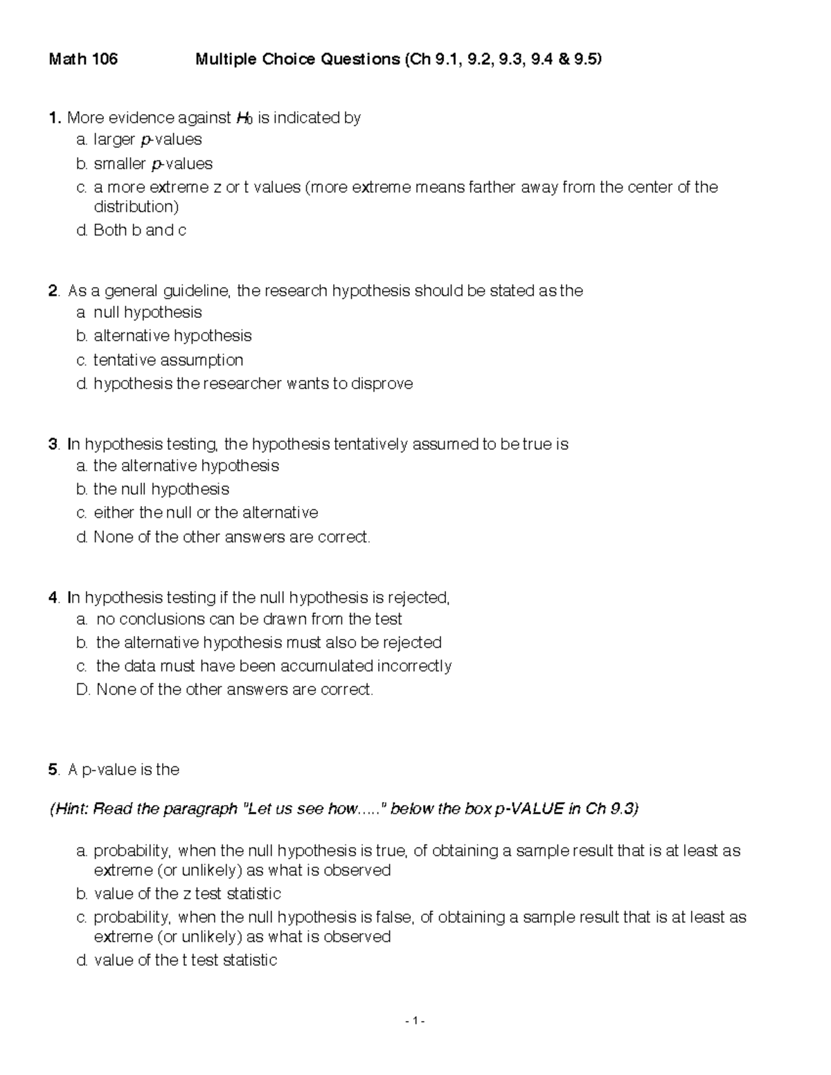 Ch9 multiple choice questions - Math 106 Multiple Choice Questions (Ch ...