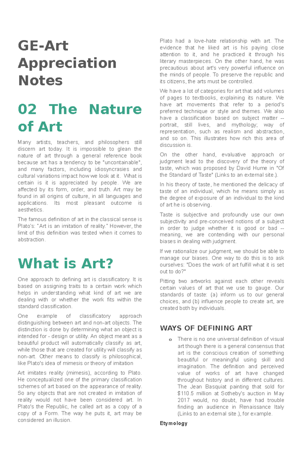 GE-Art Appreciation Notes - GE-Art Appreciation Notes 02 The Nature of ...