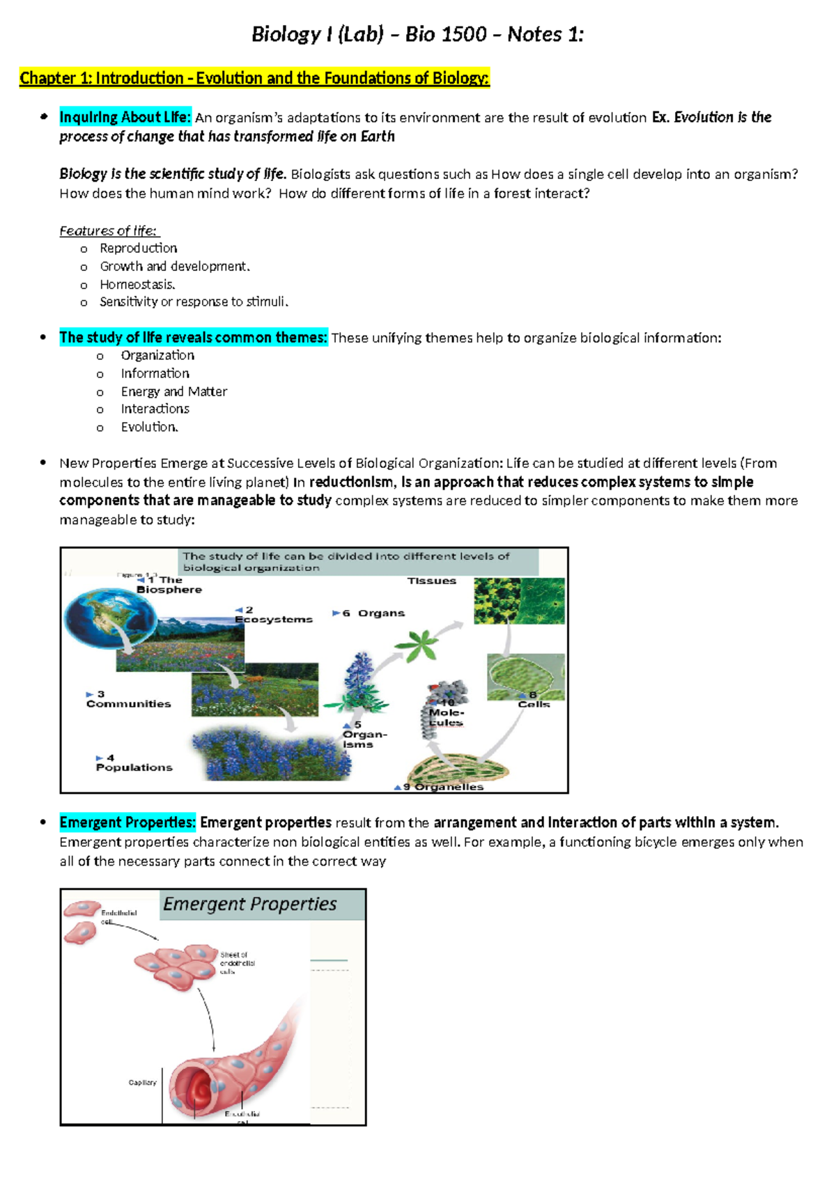 Biology I(Lab) - BIO 1500 - Notes 1 - Biology I (Lab) – Bio 1500 ...