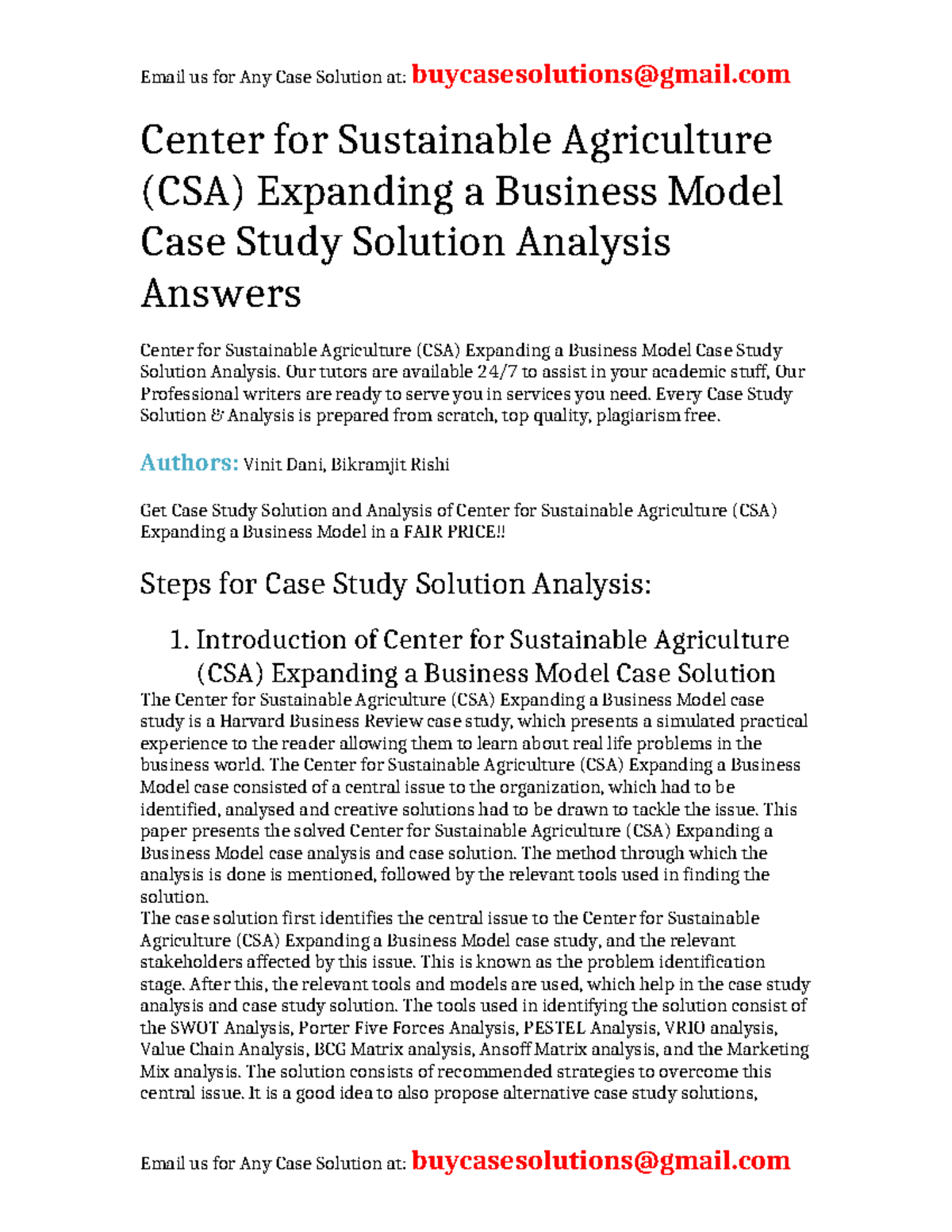 Case Solution Center for Sustainable Agriculture (CSA) Expanding a ...
