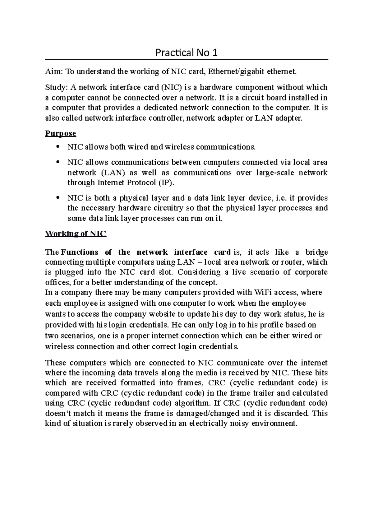 CN Practical 1(SYCS) - notes - Practical No 1 Aim: To understand the ...