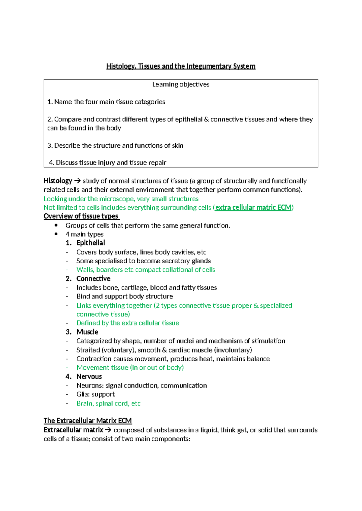 Histology, tissues and the integumentary system - Histology, Tissues ...