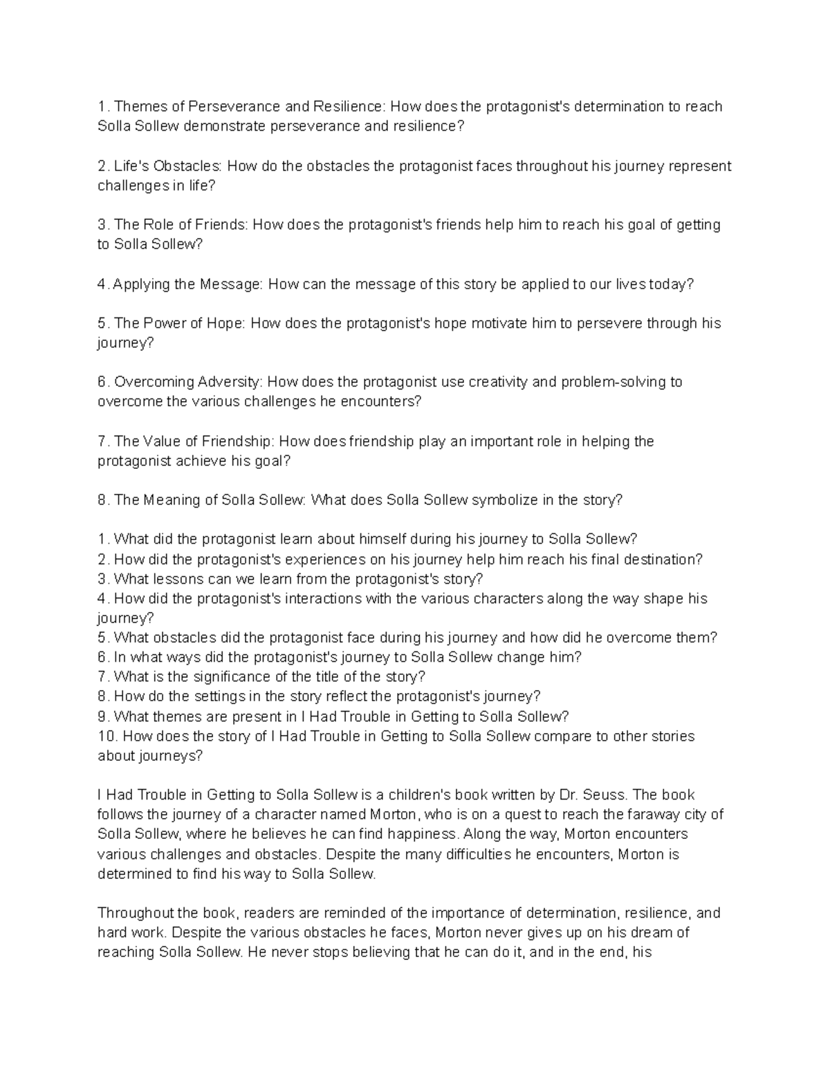 I had trouble ... discussion questions - Themes of Perseverance and ...