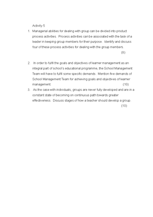 Activity 5 learner management - Activity 5 Managerial abilities for ...