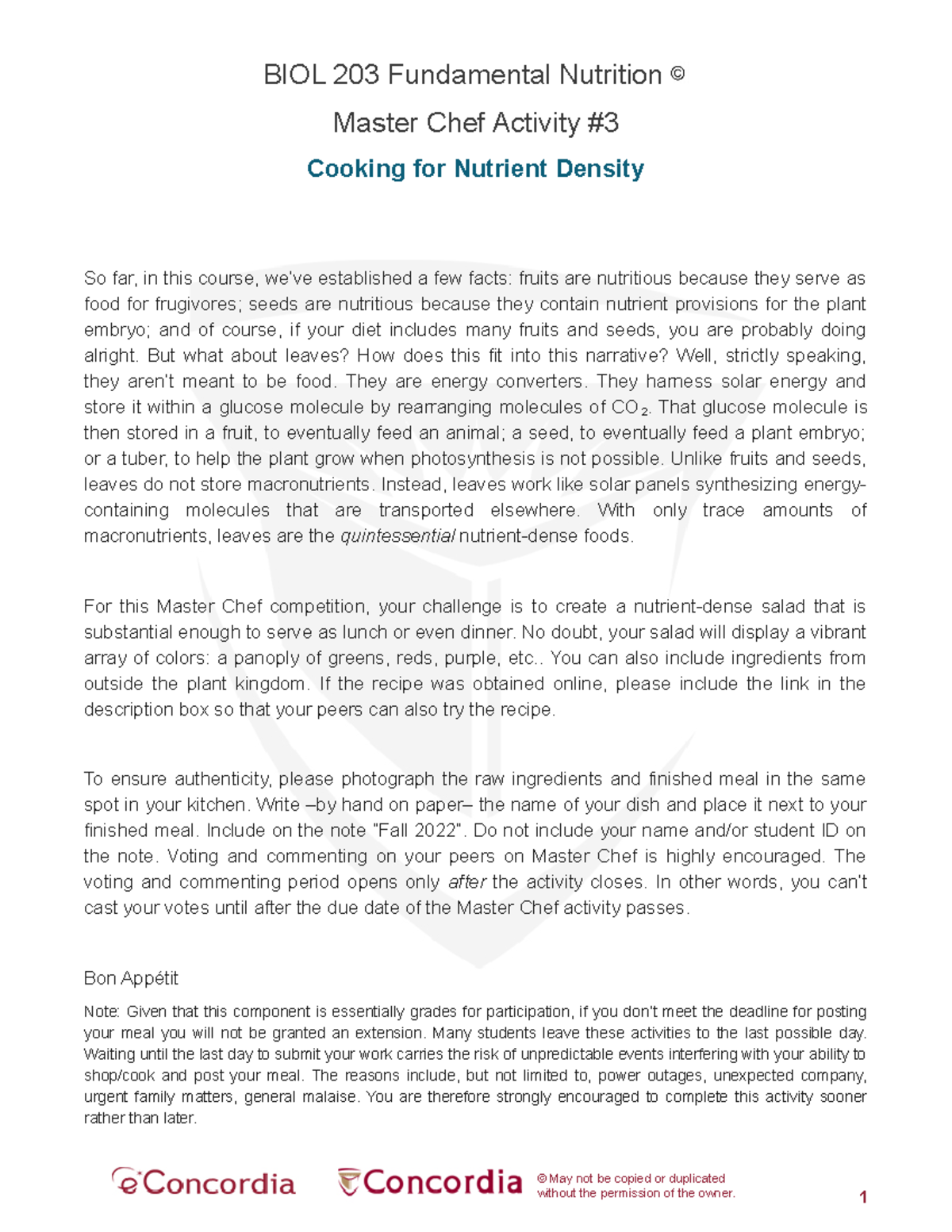 Cooking for Nutrient Density Instructions - BIOL 203 Fundamental ...