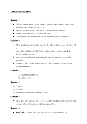 Tutorial Activity Chapter 1 - Chapter One: Introduction to Normal and Abnormal Behavior in ...