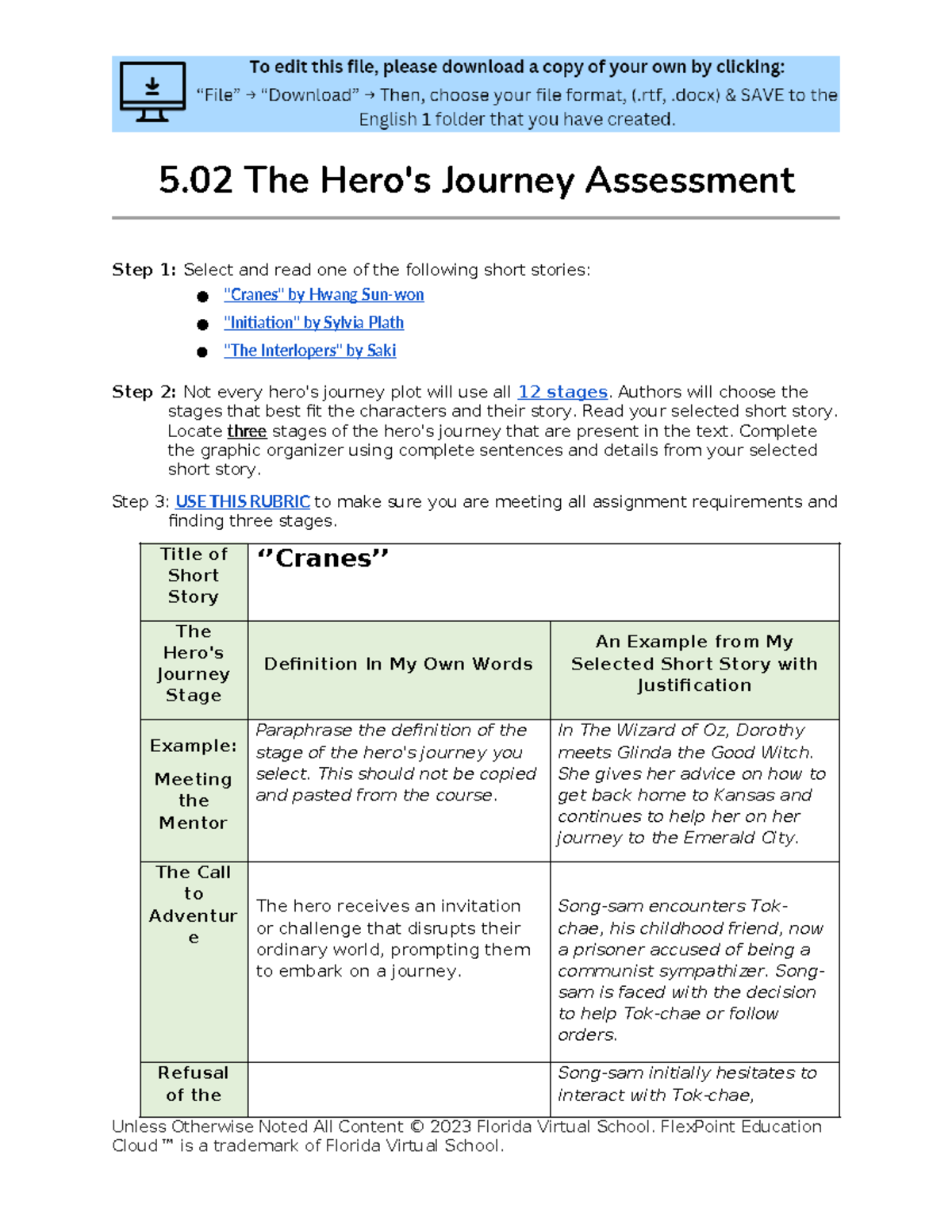 5.02 The Hero's Journey Assessment - 5 The Hero's Journey Assessment ...