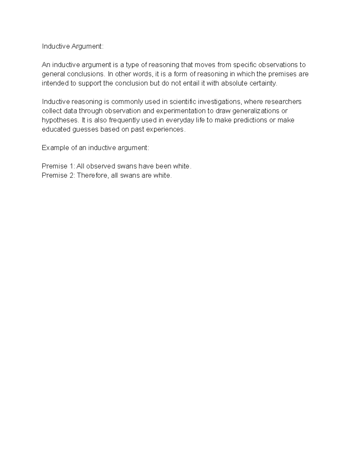 Inductive Argument Inductive Argument An Inductive Argument Is A