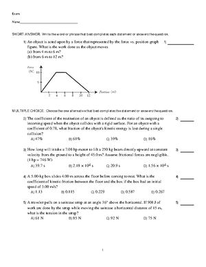 Physics Formula Sheet - One Dimension Kinematics X as function of t: Ax ...