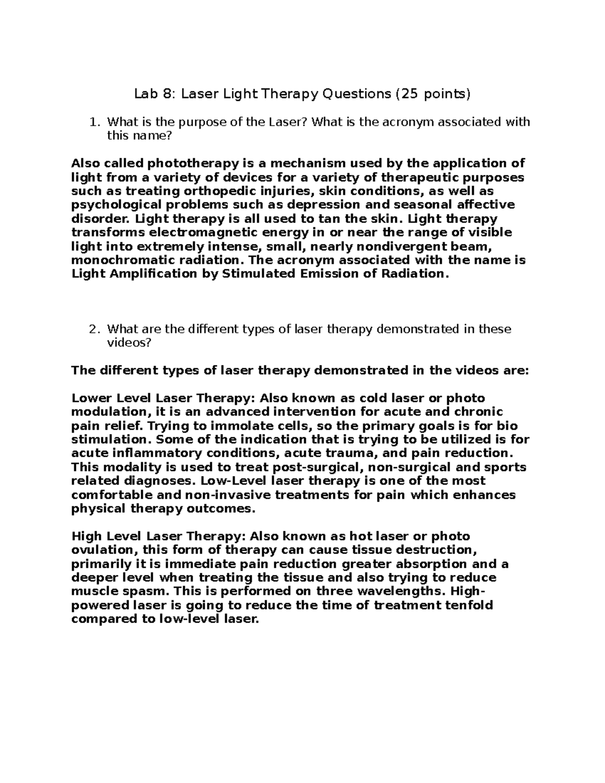 Lab 8 Quiz Laser Light - Lab 8 Physics Questions - Lab 8: Laser Light ...