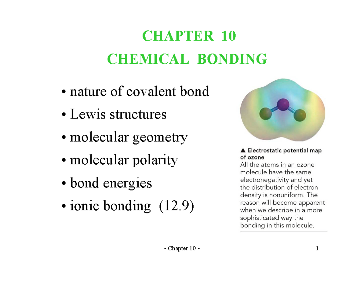 Chapter-10 - CHEM LECTURE NOTES - CHAPTER 10 CHEMICAL BONDING nature of ...
