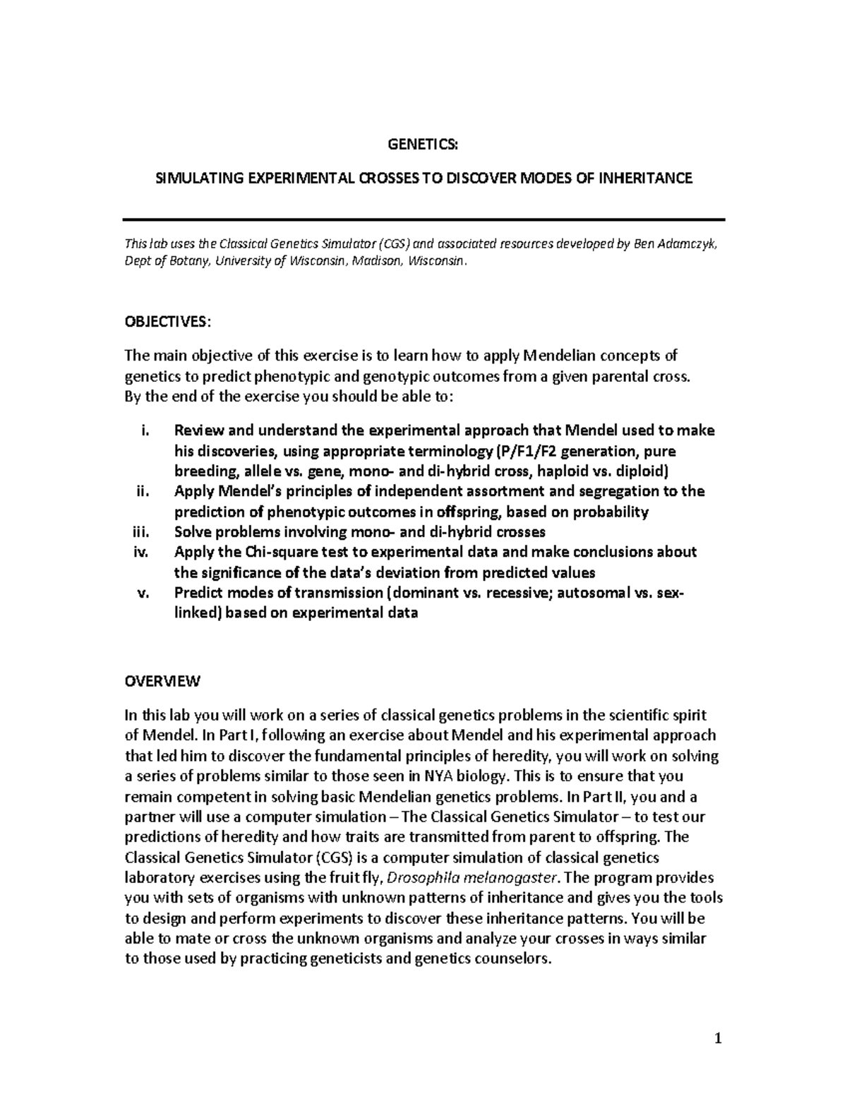 Lab 6 - Genetics Fly Lab - lab 6 - GENETICS: SIMULATING EXPERIMENTAL ...