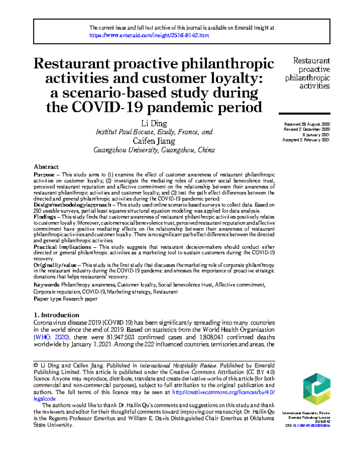 Restaurant proactive philanthropic activities and - Restaurant ...