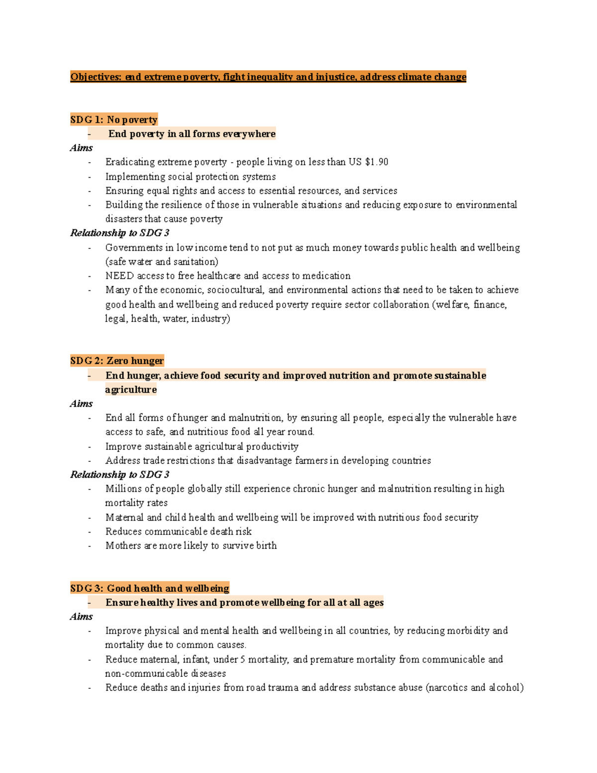 Hhd unit 4 aos 2 notes - SDG goals and summaries - Objectives: end ...