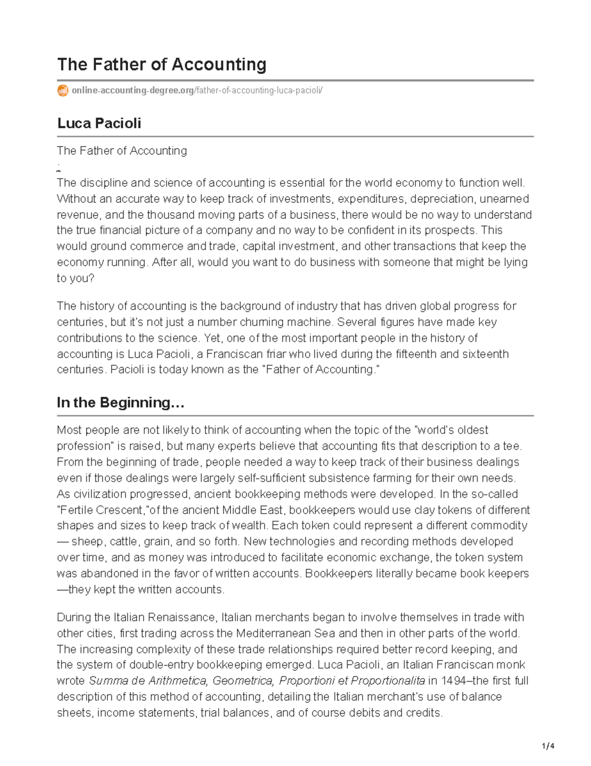 Accounting 101 - Accounting Father ( Lucapacioli) - The Father of ...