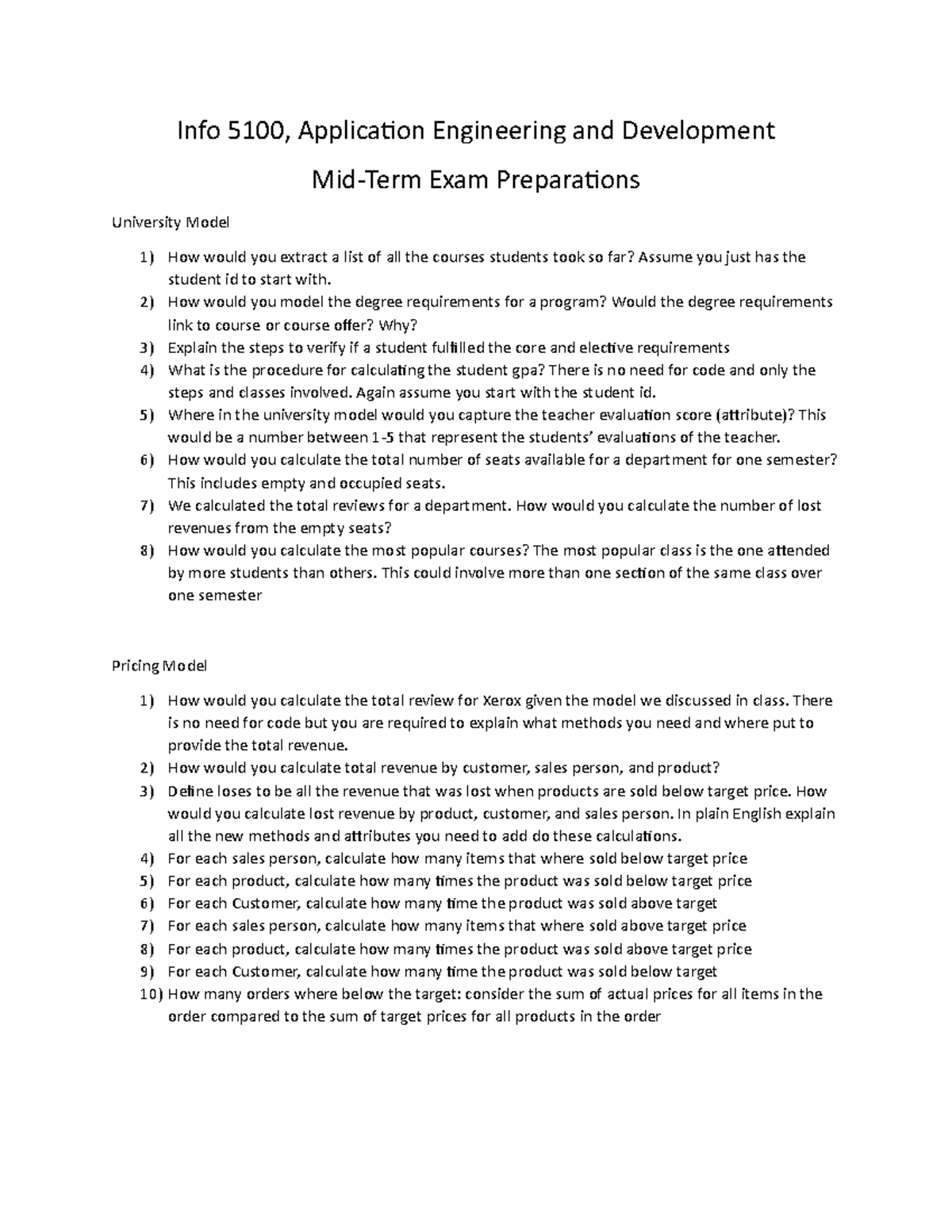 Mid term exam sample questions - Info 5100, Application Engineering and Development Mid-Term ...