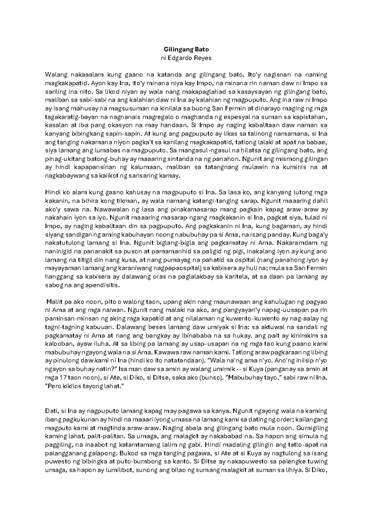 Gilingang-BATO - Story - Gilingang Bato ni Edgardo Reyes Walang ...