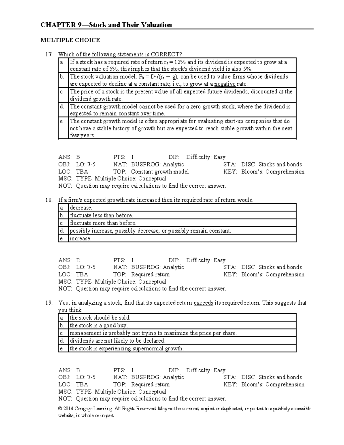 Ch 9 Stocks and Their Valuation - CHAPTER 9—Stock and Their Valuation ...