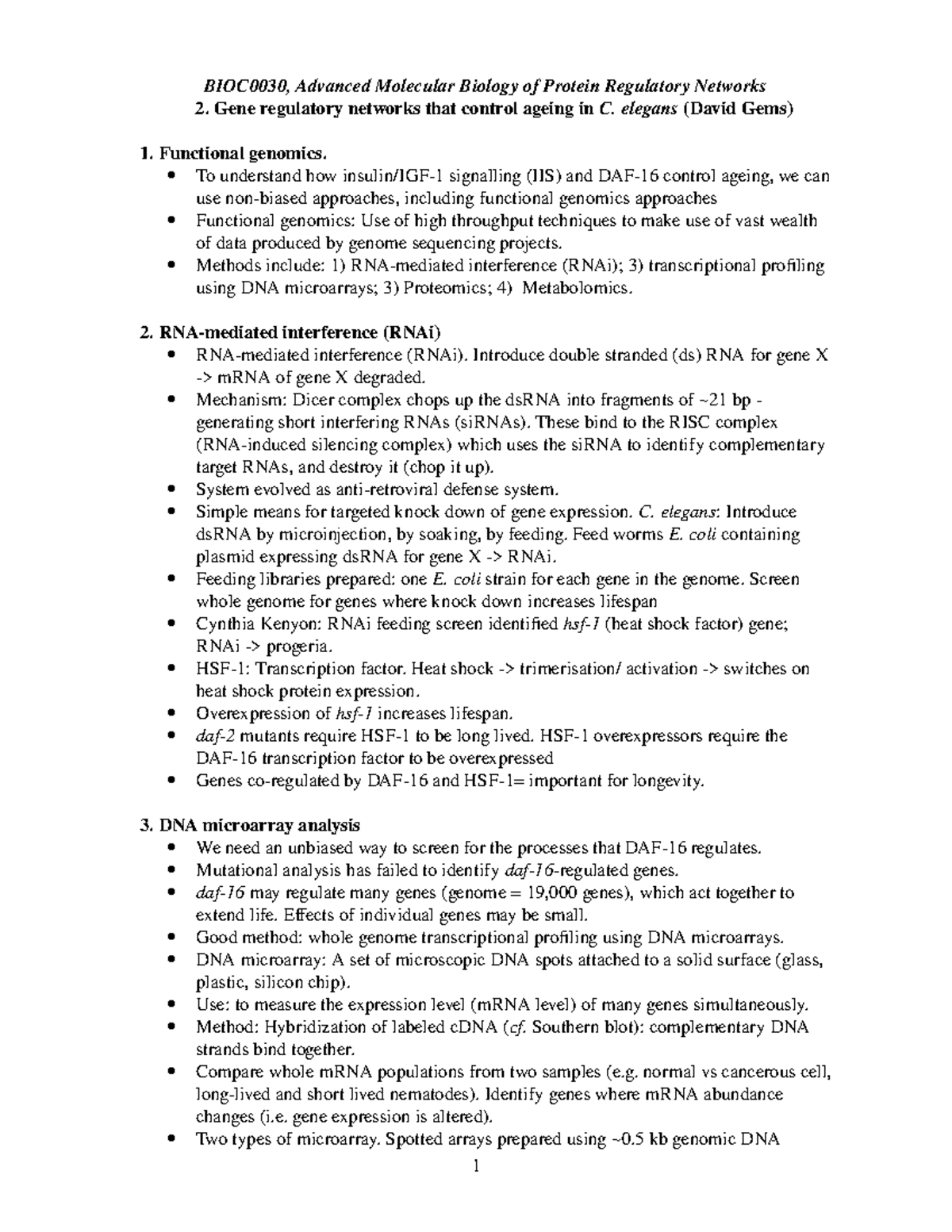 Lecture 9 b30 - BIOC0030, Advanced Molecular Biology of Protein ...