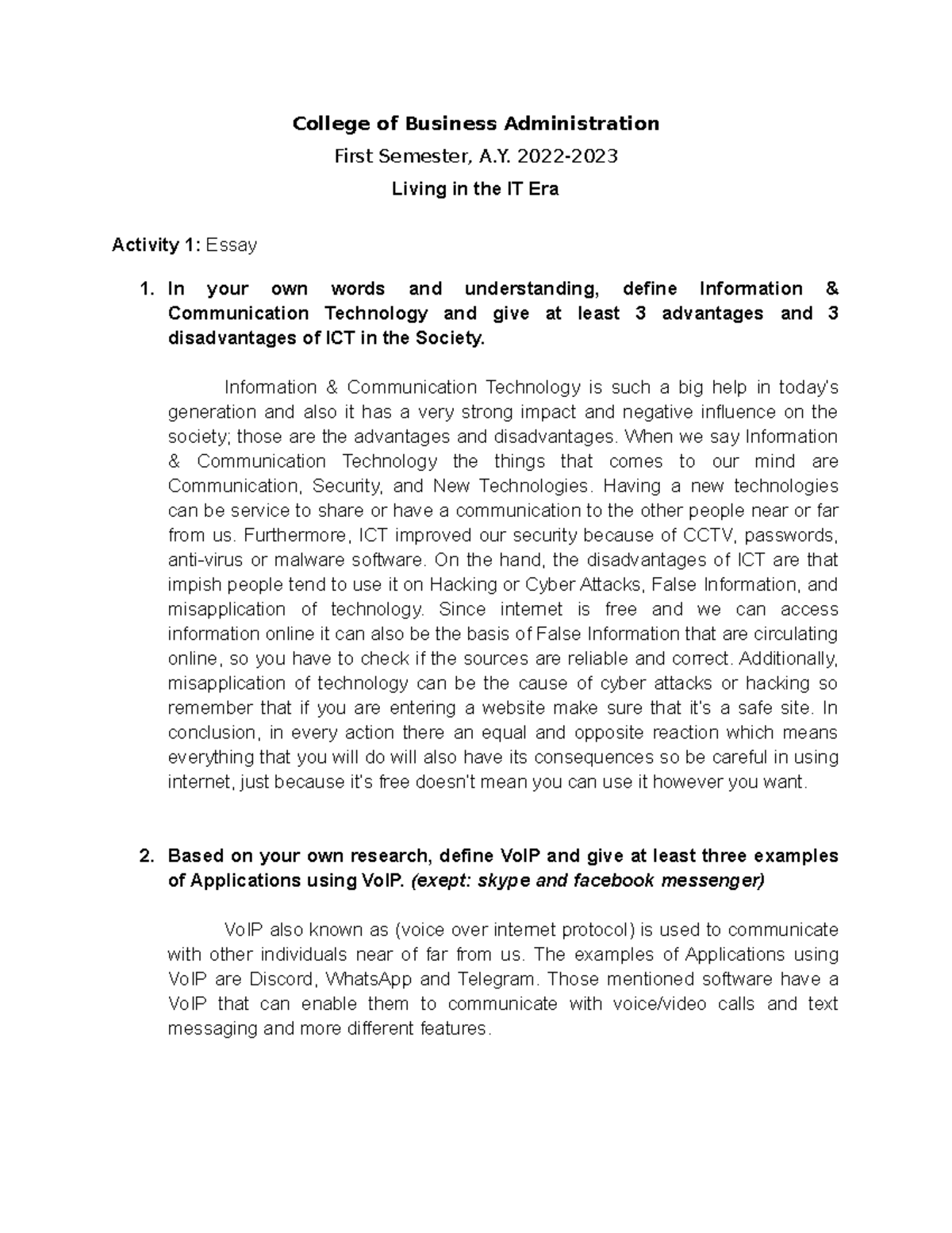 College of Business Administration - 2022- Living in the IT Era ...