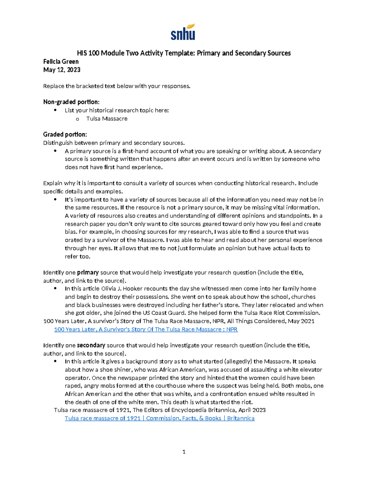 Historical research question HIS100 Activity - HIS 100 Module Two ...